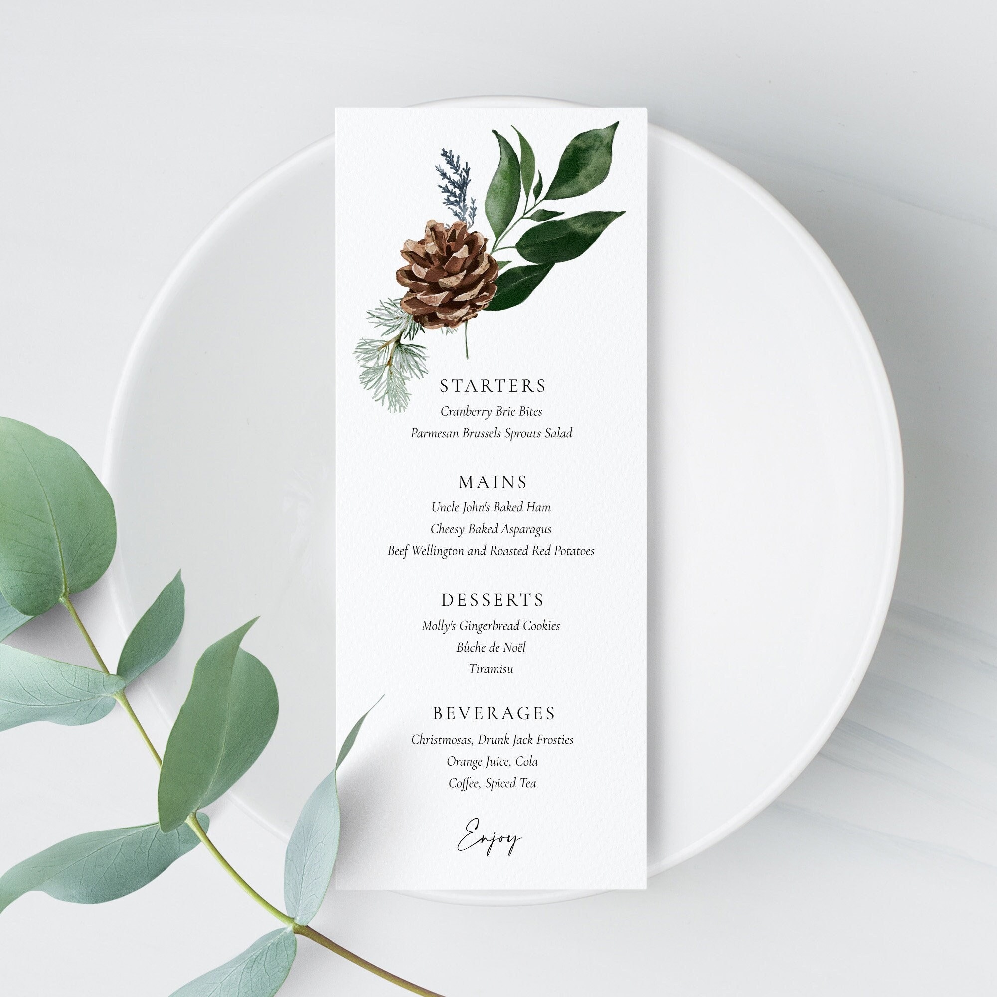 Elegant Winter Wedding Menu With Watercolor Pine Greenery - Etsy