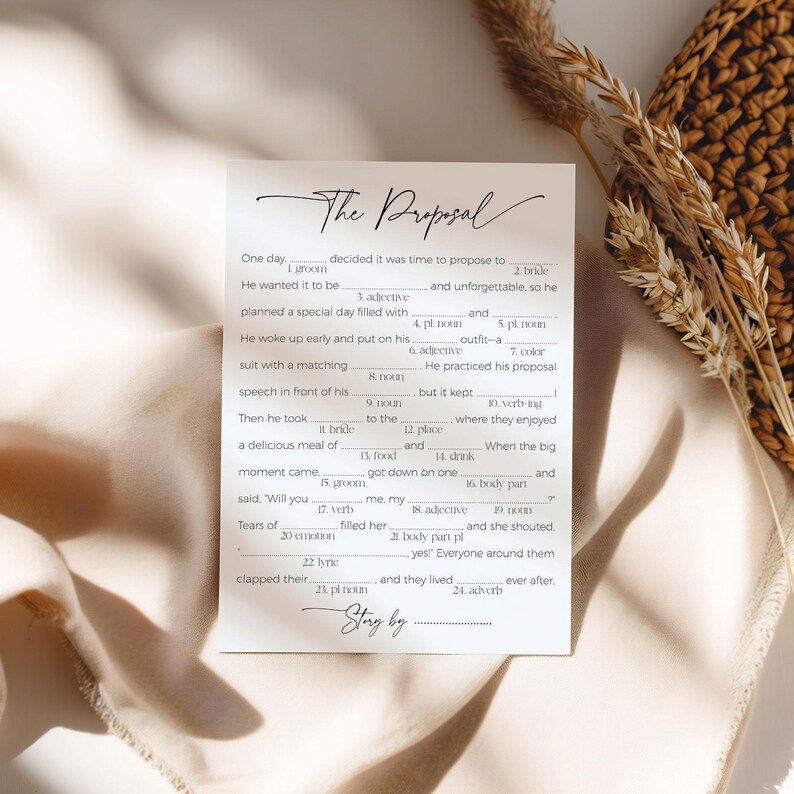 Bridal Shower Mad Libs Game: "the Proposal" Engagement Party (PDF) - Etsy