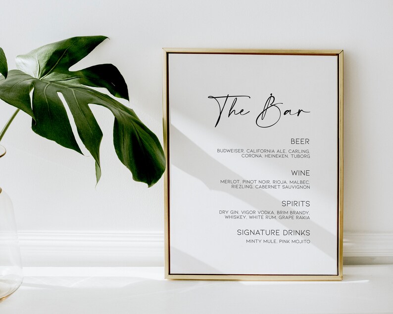 Calligraphy Bar Menu Template 8x10 Wedding Bar Menu Sign - Etsy