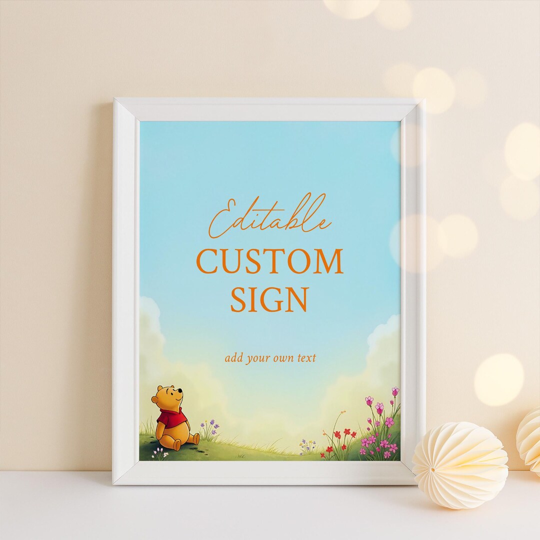 Editable Pooh Bear Baby Shower Sign, Custom Winnie Pooh Signs for Kids ...