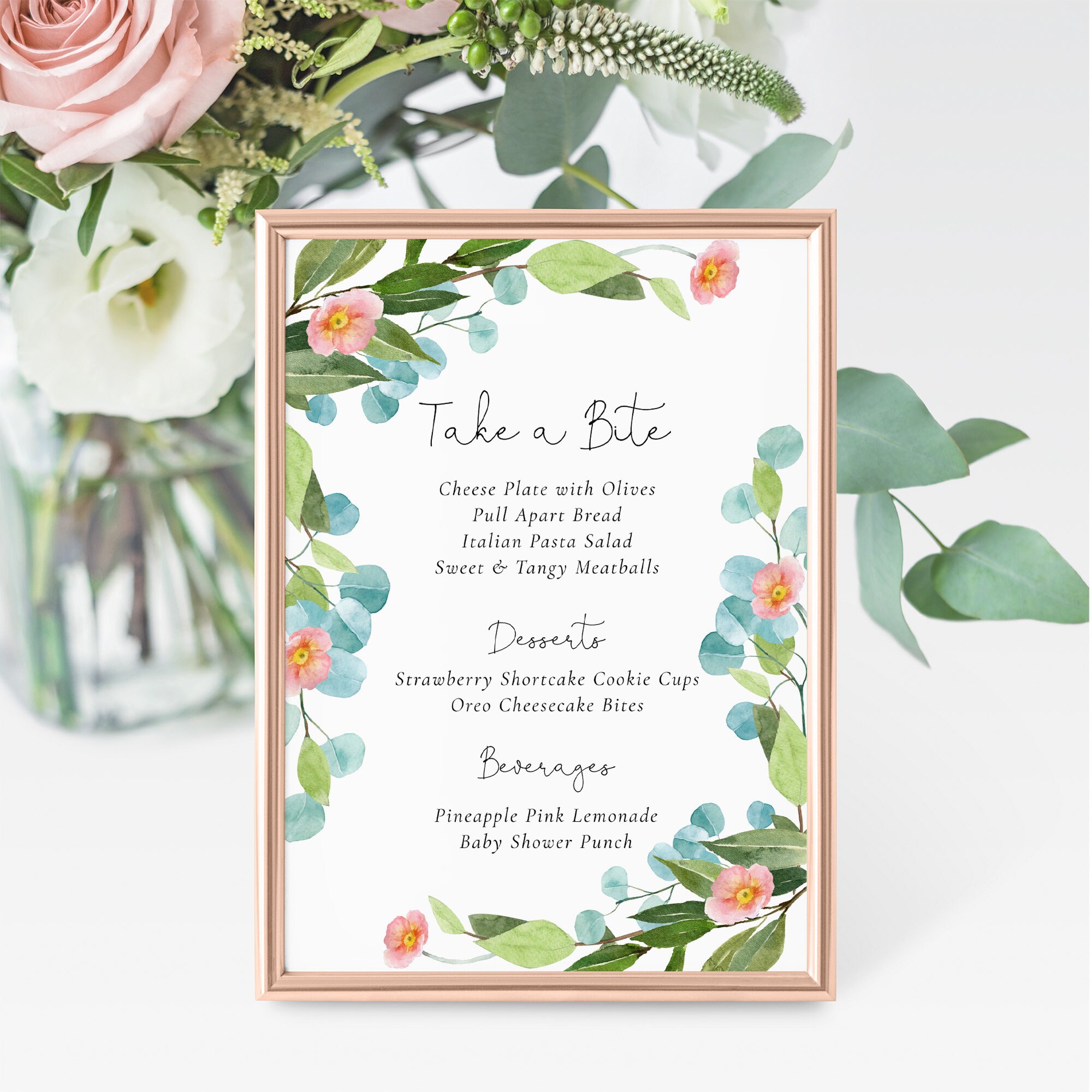 Printable Party Buffet Menu Sign With Watercolor Greenery and - Etsy