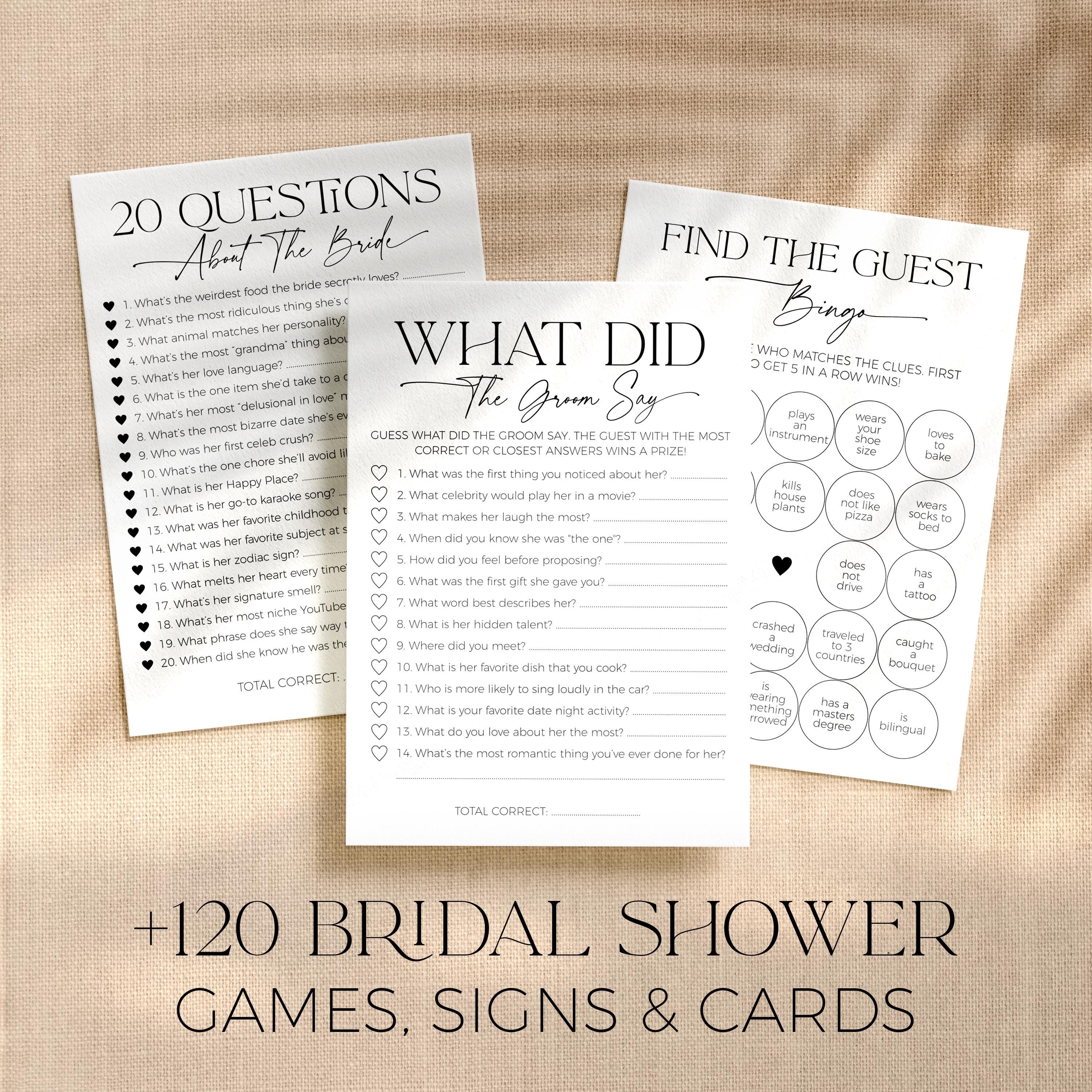 120 Bridal Shower Games Bundle, Minimalist Bachelorette Party Games ...