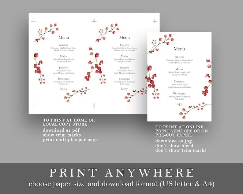 Red Christmas Menu Template Christmas Berries Dinner Menu - Etsy