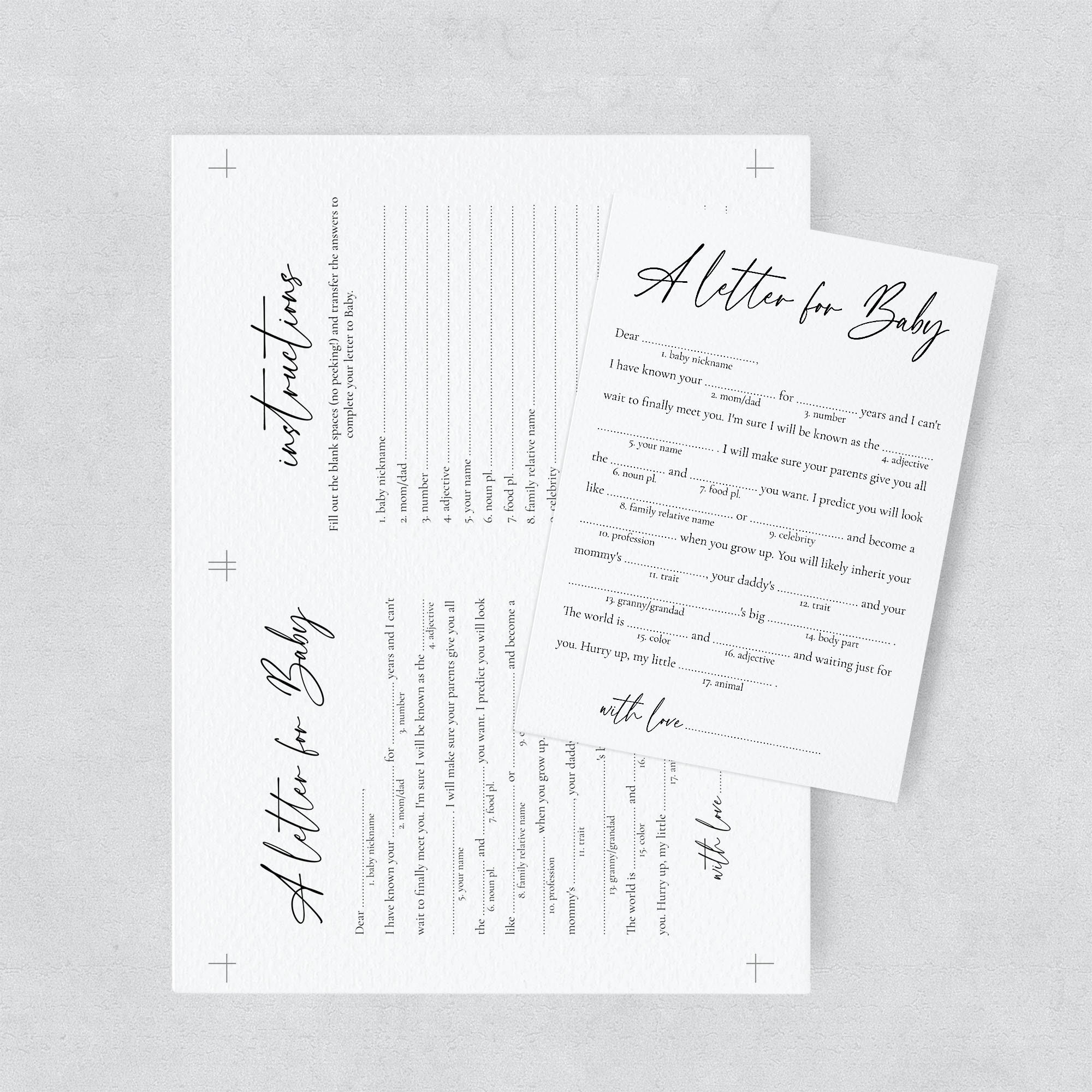 Baby Shower Mad Libs Game: Minimalist Letter Design (PDF) - Etsy
