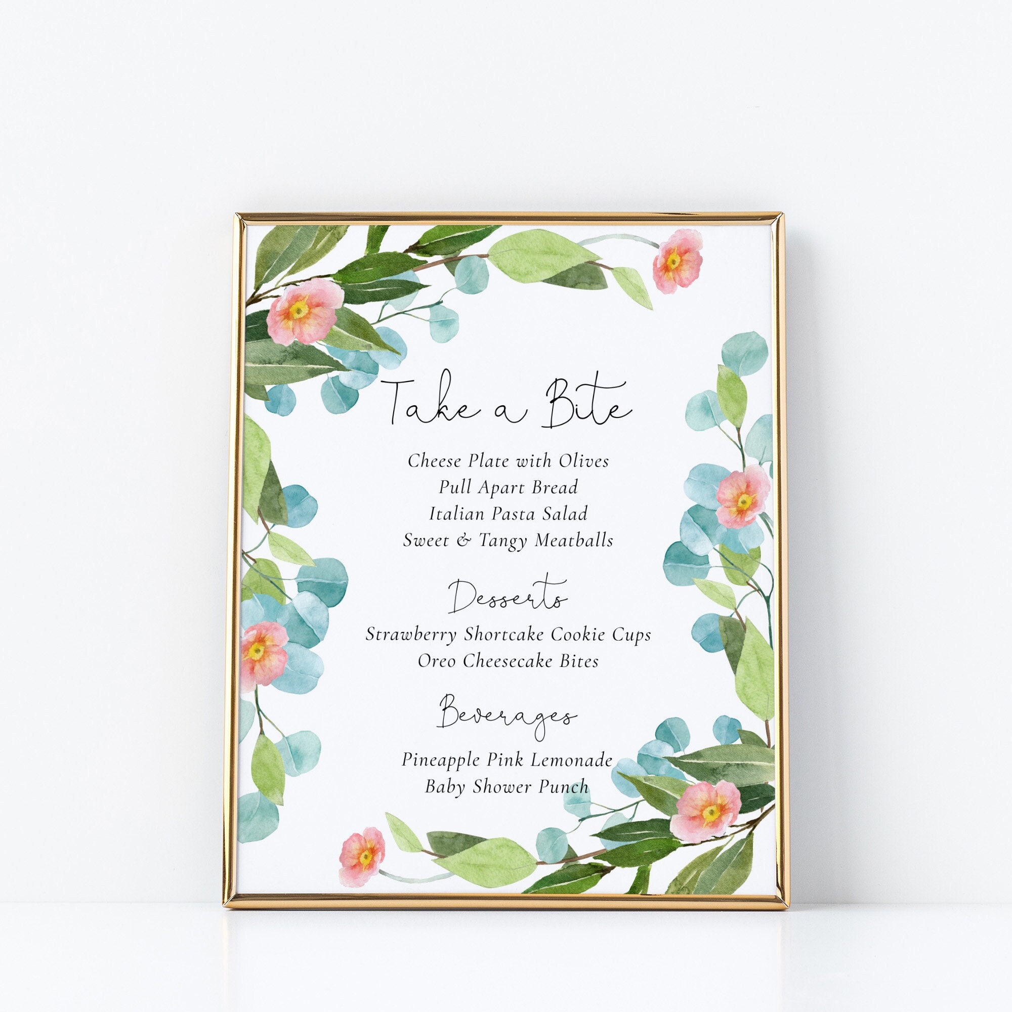 Printable Party Buffet Menu Sign With Watercolor Greenery and - Etsy