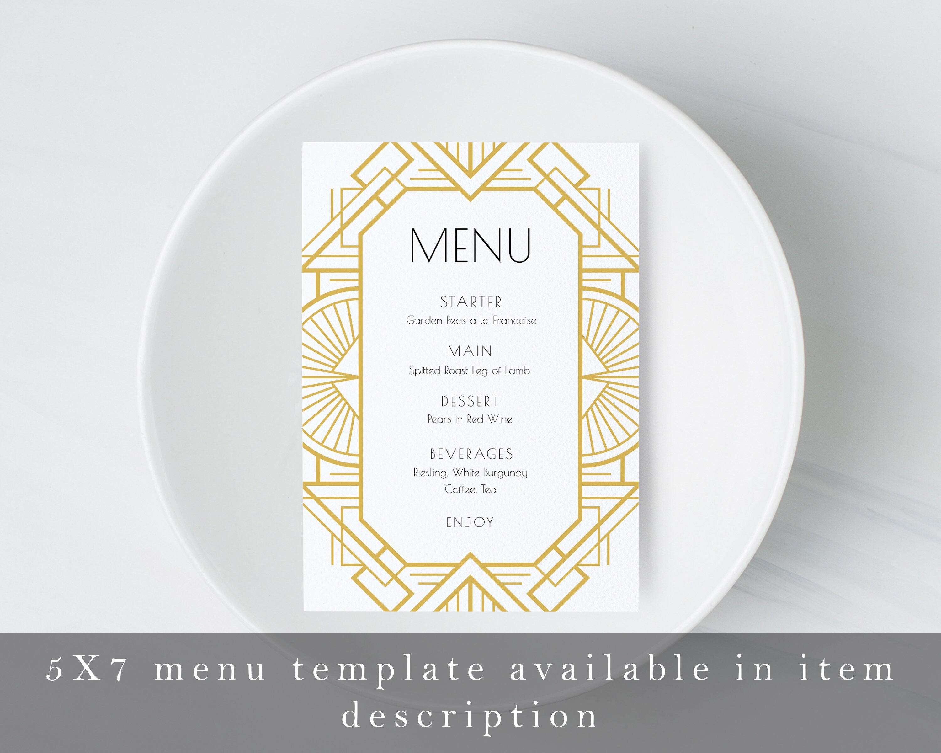 Editable Art Deco Menu Template Long Art Deco Wedding Menu - Etsy