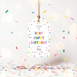 Colorful Confetti Birthday Gift Tag | Printable Happy Birthday Favor ...