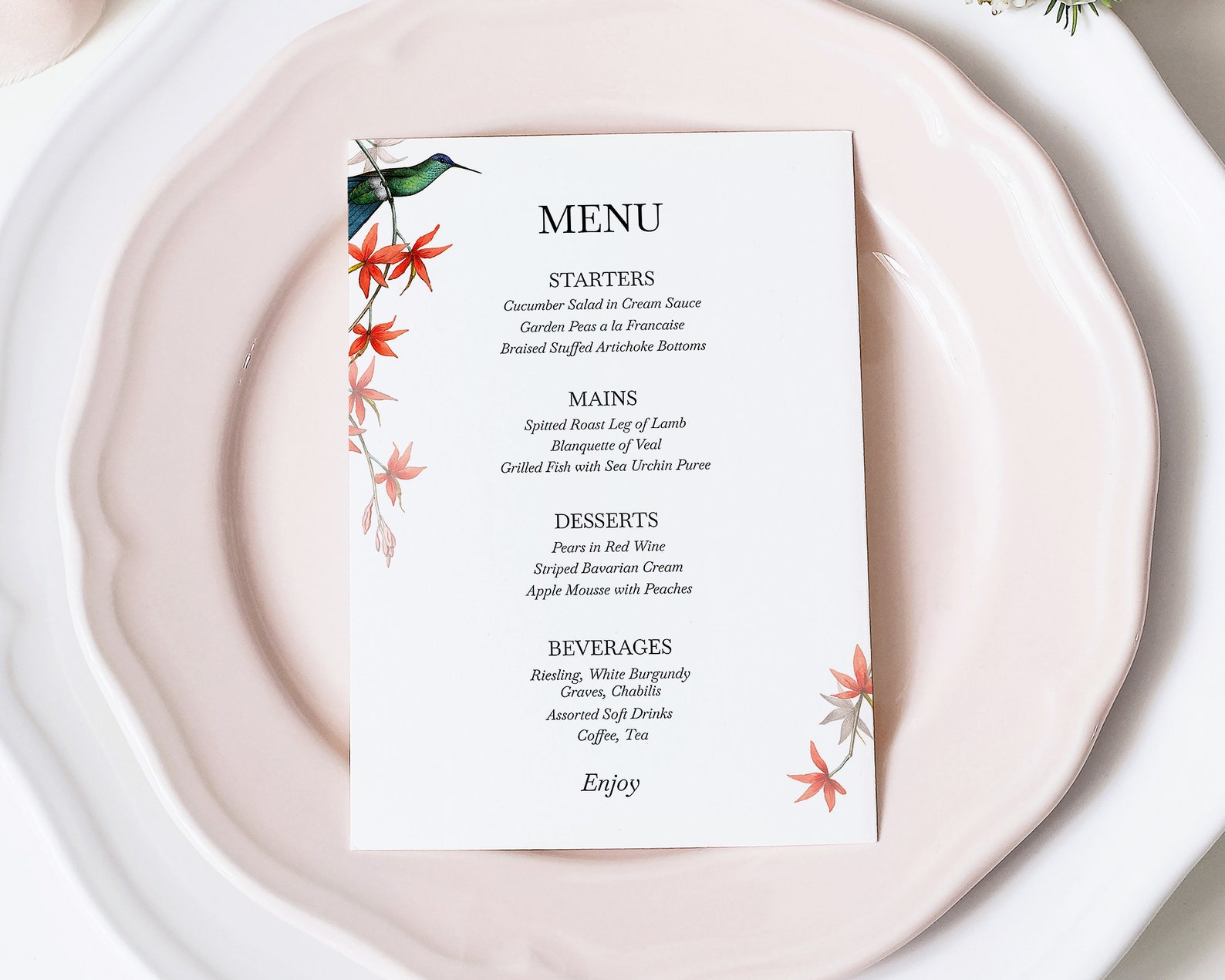 Hummingbird Dinner Menu Template DIY Dinner Menu Printable - Etsy