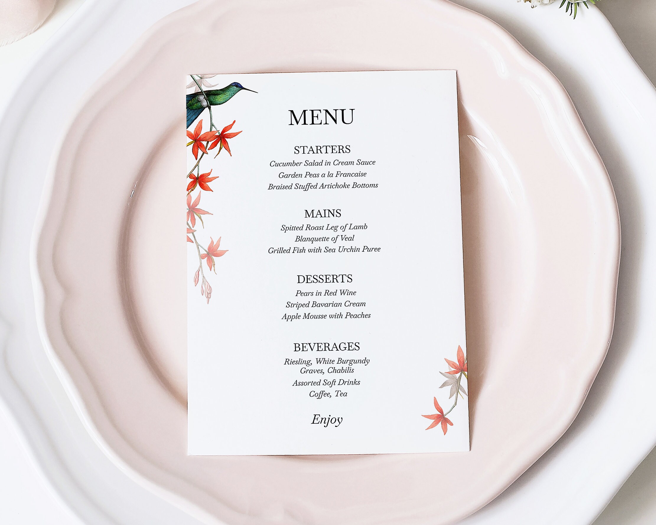 Hummingbird Dinner Menu Template DIY Dinner Menu Printable - Etsy