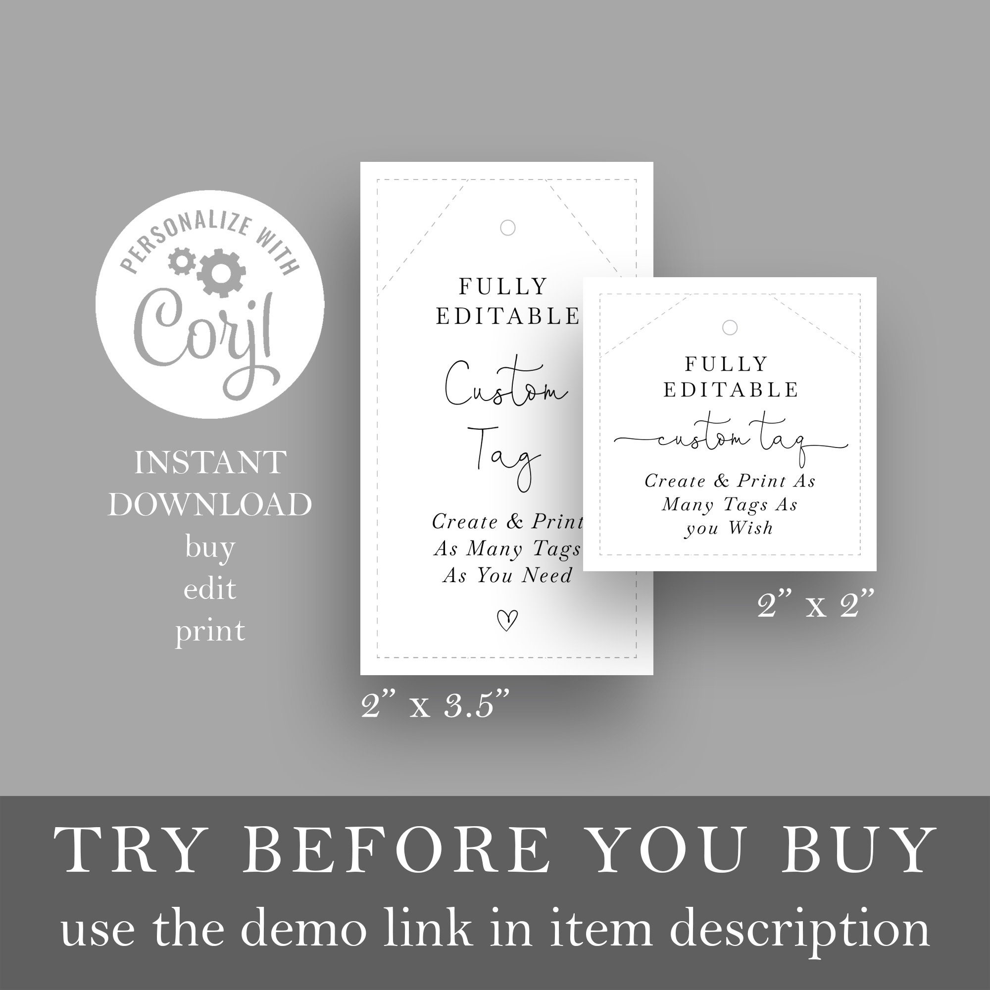 Printable Custom Tags in 2 Sizes, Minimalist Modern 100% Editable ...