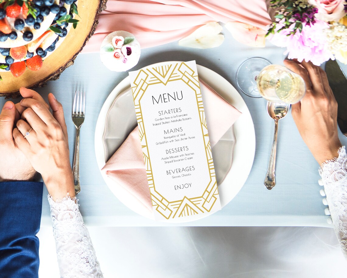 Editable Art Deco Menu Template Long Art Deco Wedding Menu - Etsy