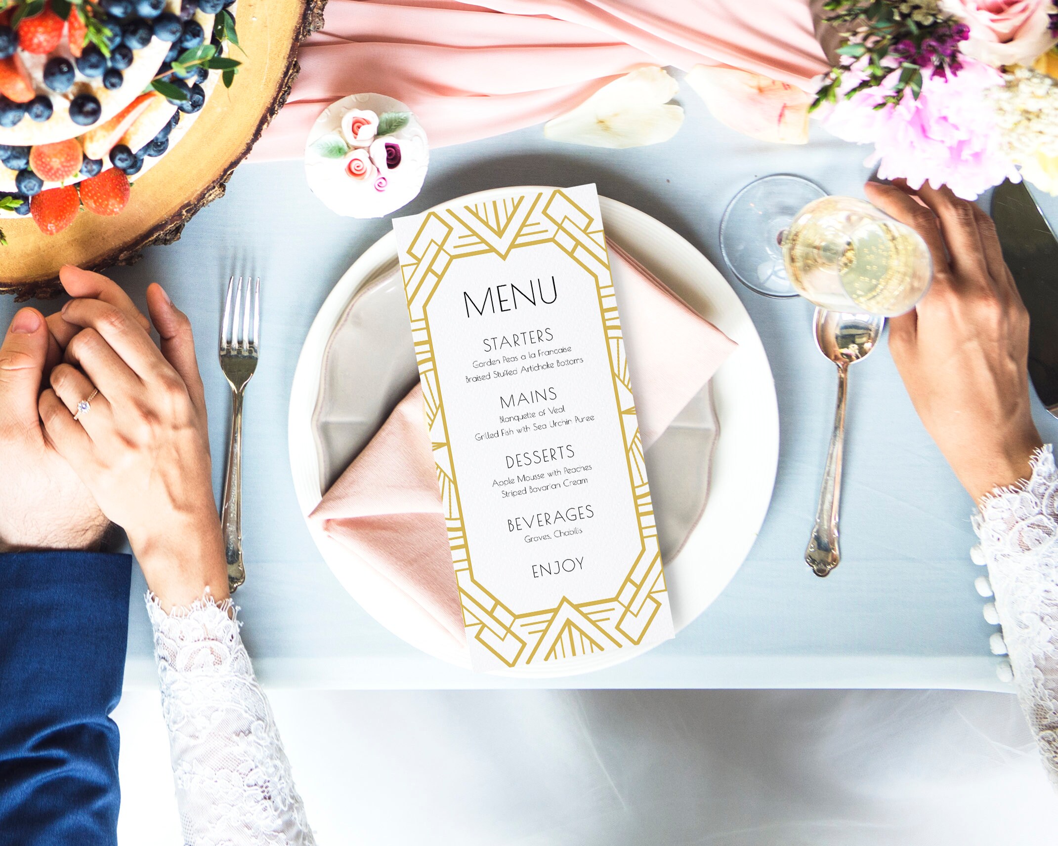 Editable Art Deco Menu Template, Long Art Deco Wedding Menu, Printable ...