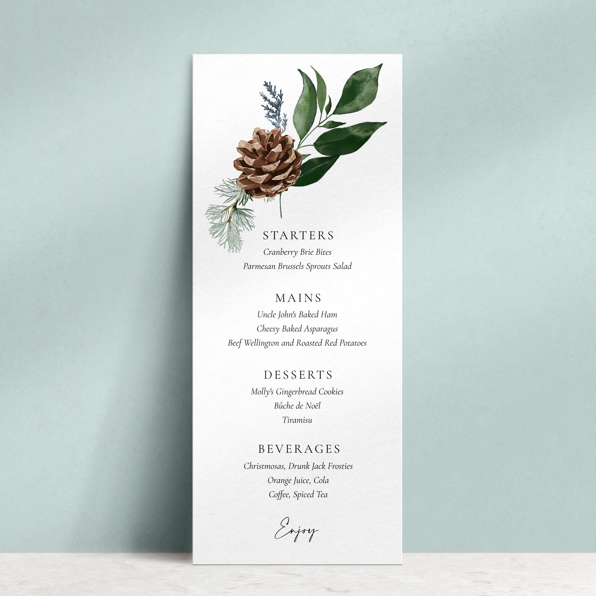 Elegant Winter Wedding Menu With Watercolor Pine Greenery - Etsy