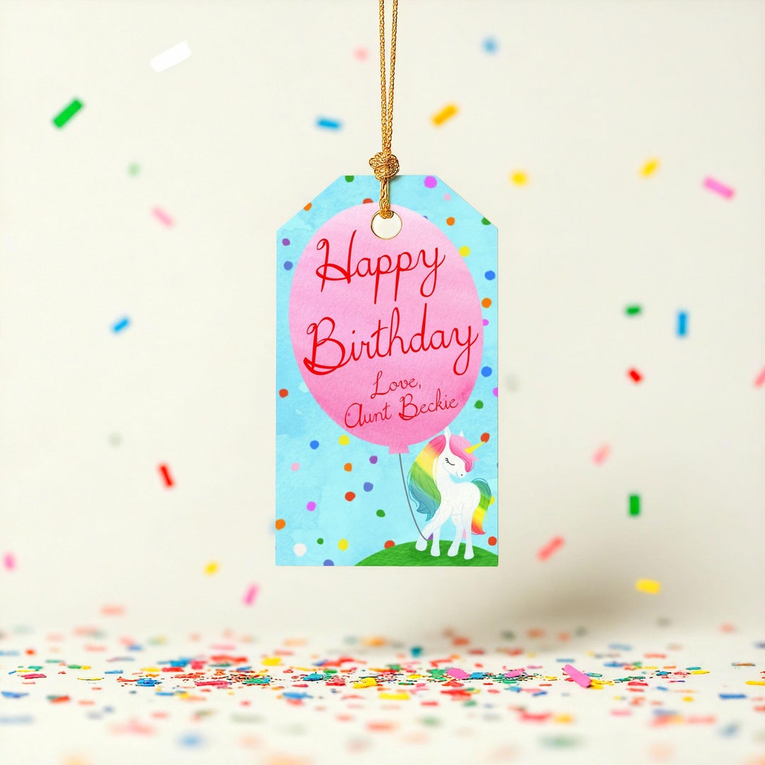 Personalized Unicorn Birthday Gift Tag, Custom Printable Gift Tag ...