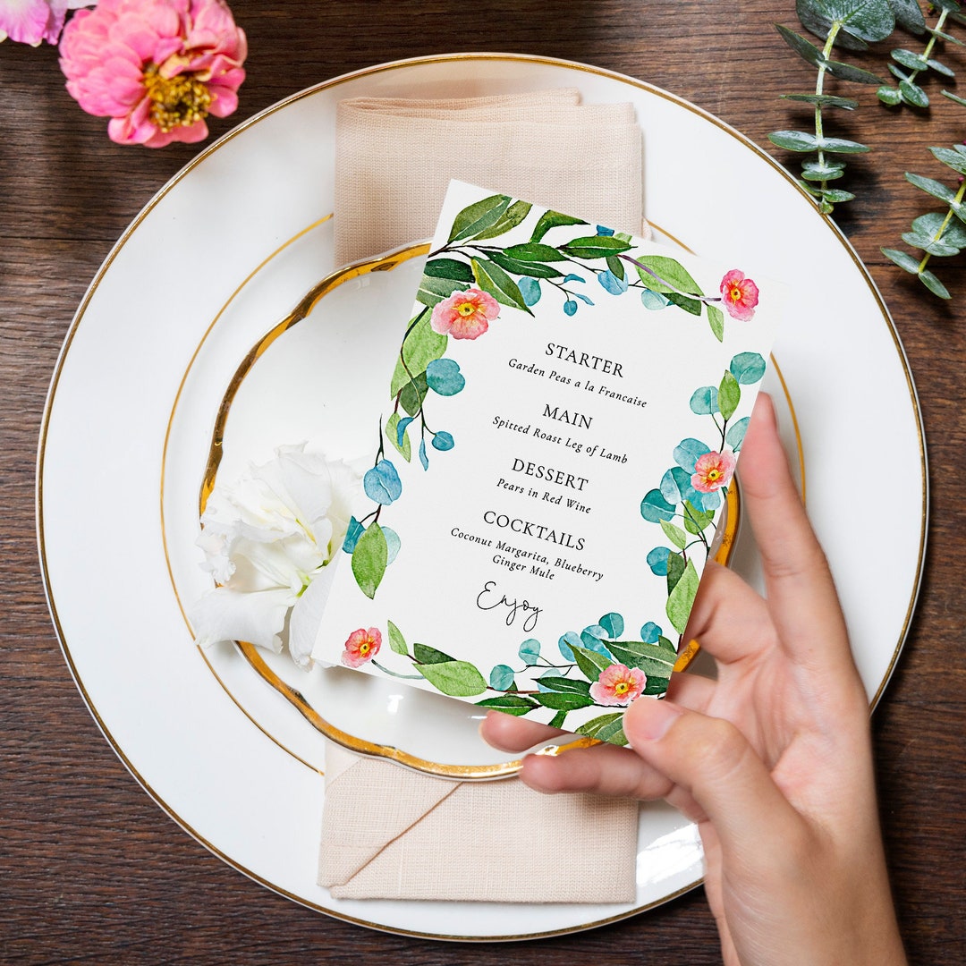 Spring Floral Party Menu to Edit and Print at Home, 100% Editable ...