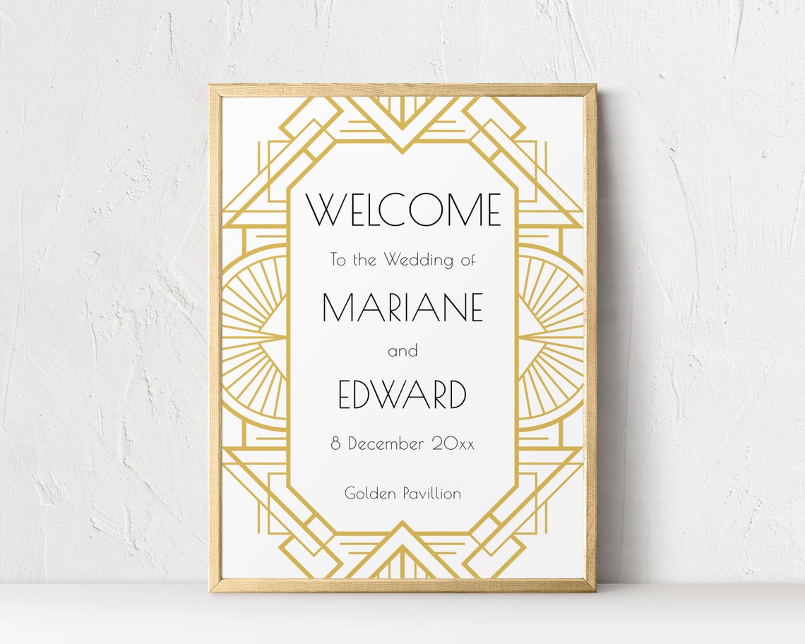 Art Deco Wedding Welcome Sign Template Editable Welcome - Etsy