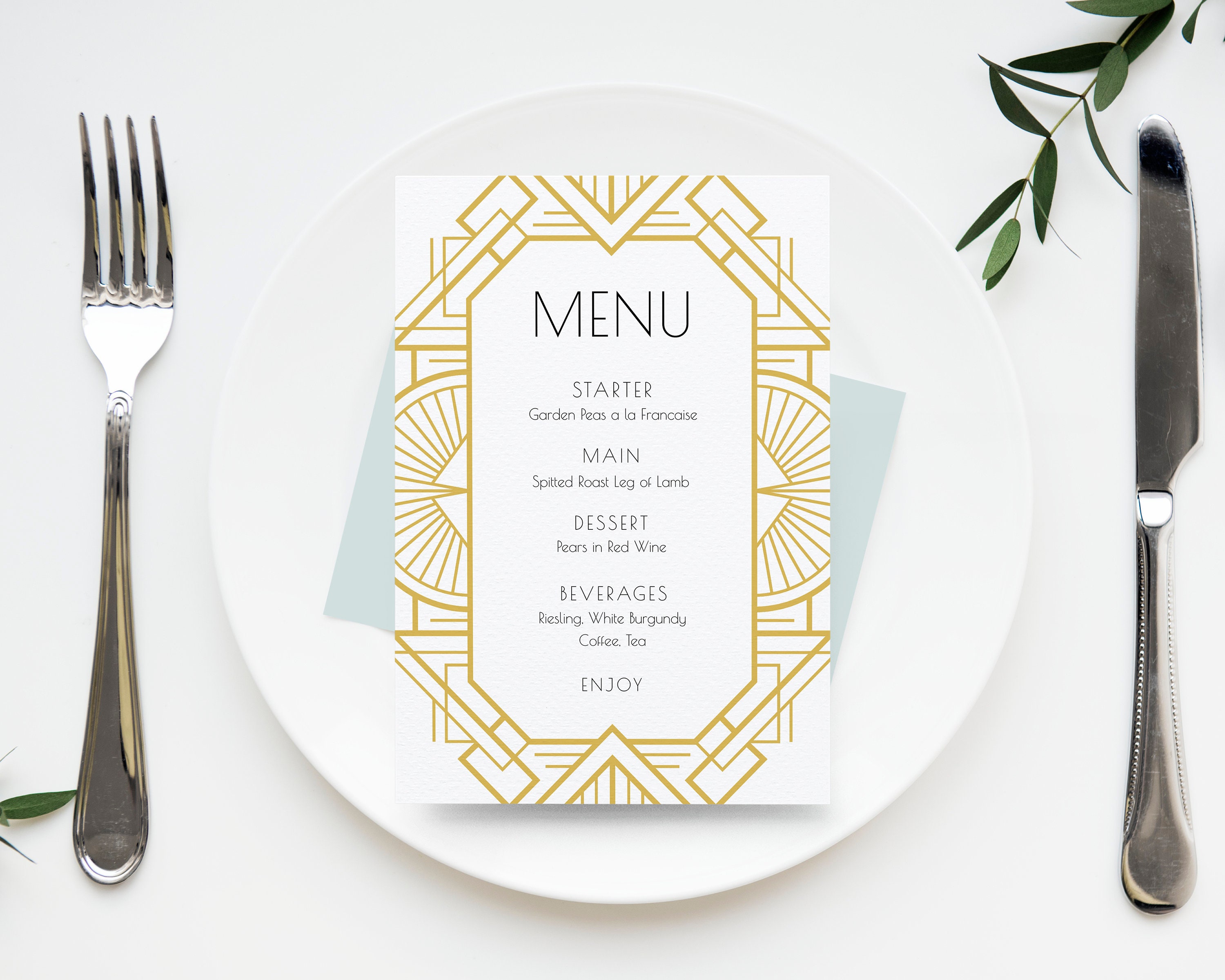 Printable Art Deco Menu Template 5x7 Art Nouveau Dinner Menu - Etsy