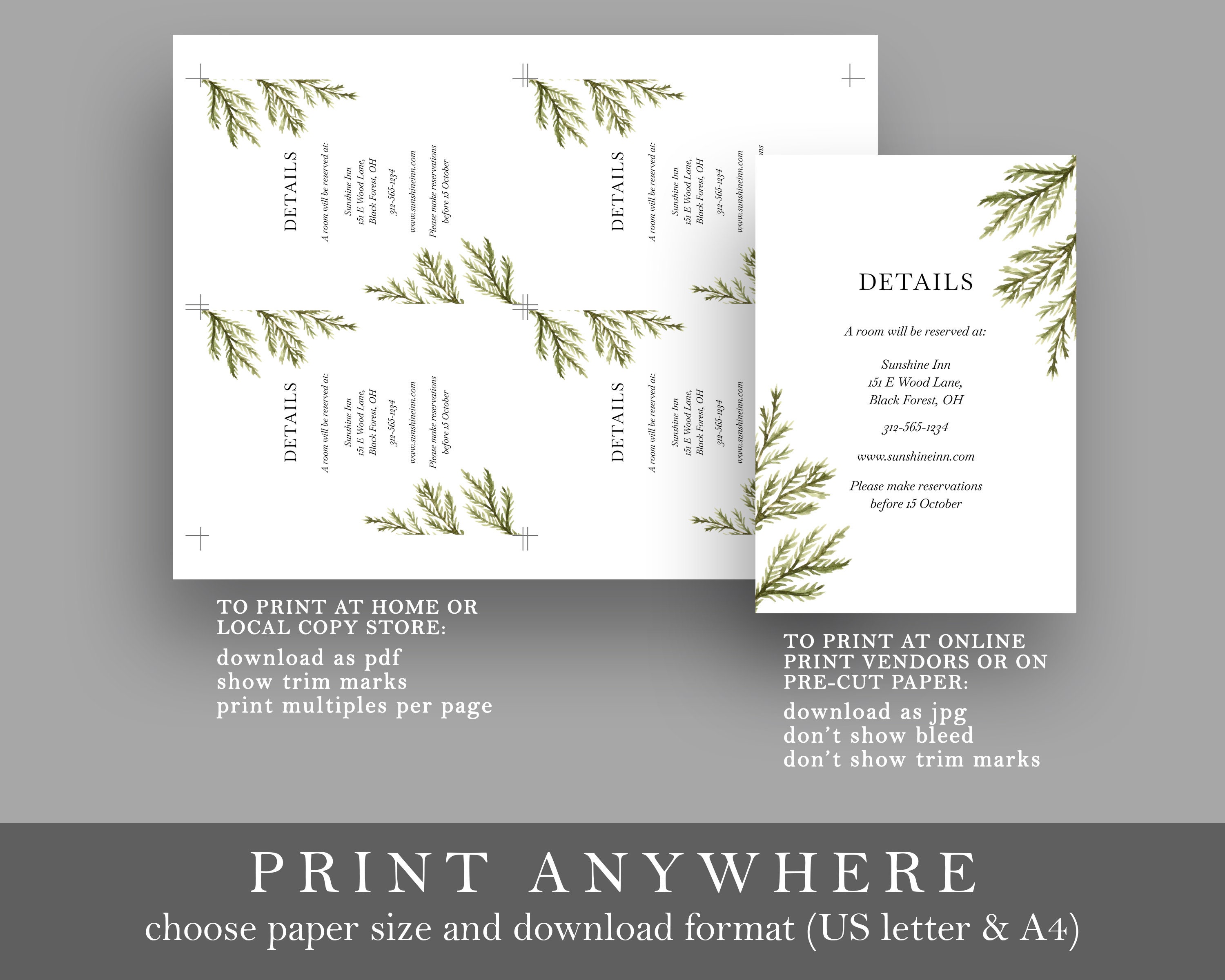 Pine Branch Wedding Invitation Set Printable Wedding - Etsy