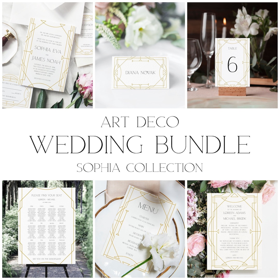 Art Deco Wedding Stationery Collection: Gatsby Invitation Set (instant ...