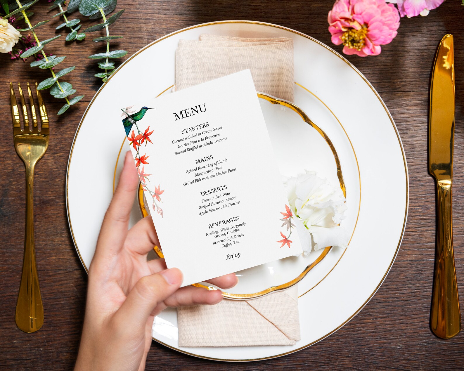 Hummingbird Dinner Menu Template DIY Dinner Menu Printable - Etsy