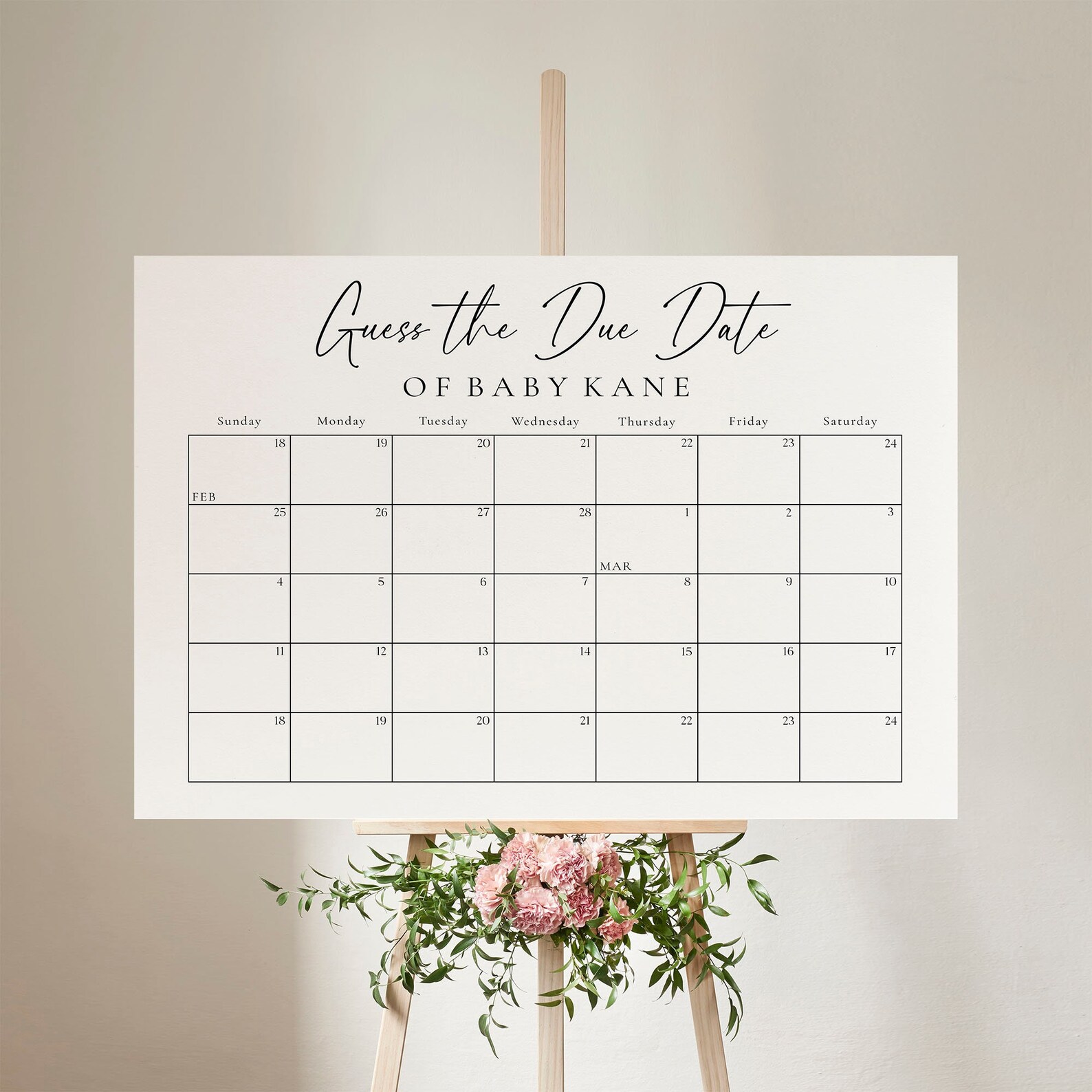 Guess the Due Date Calendar Sign, Modern Baby Shower Game, 100% ...