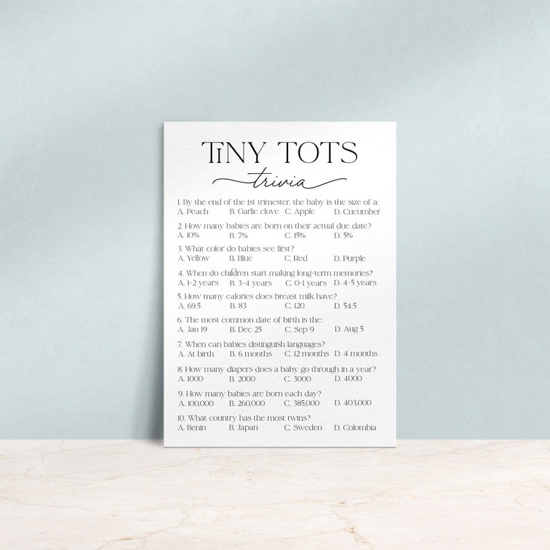 Minimalist Baby Shower Trivia Games: 3 Printable Designs (PDF Download ...
