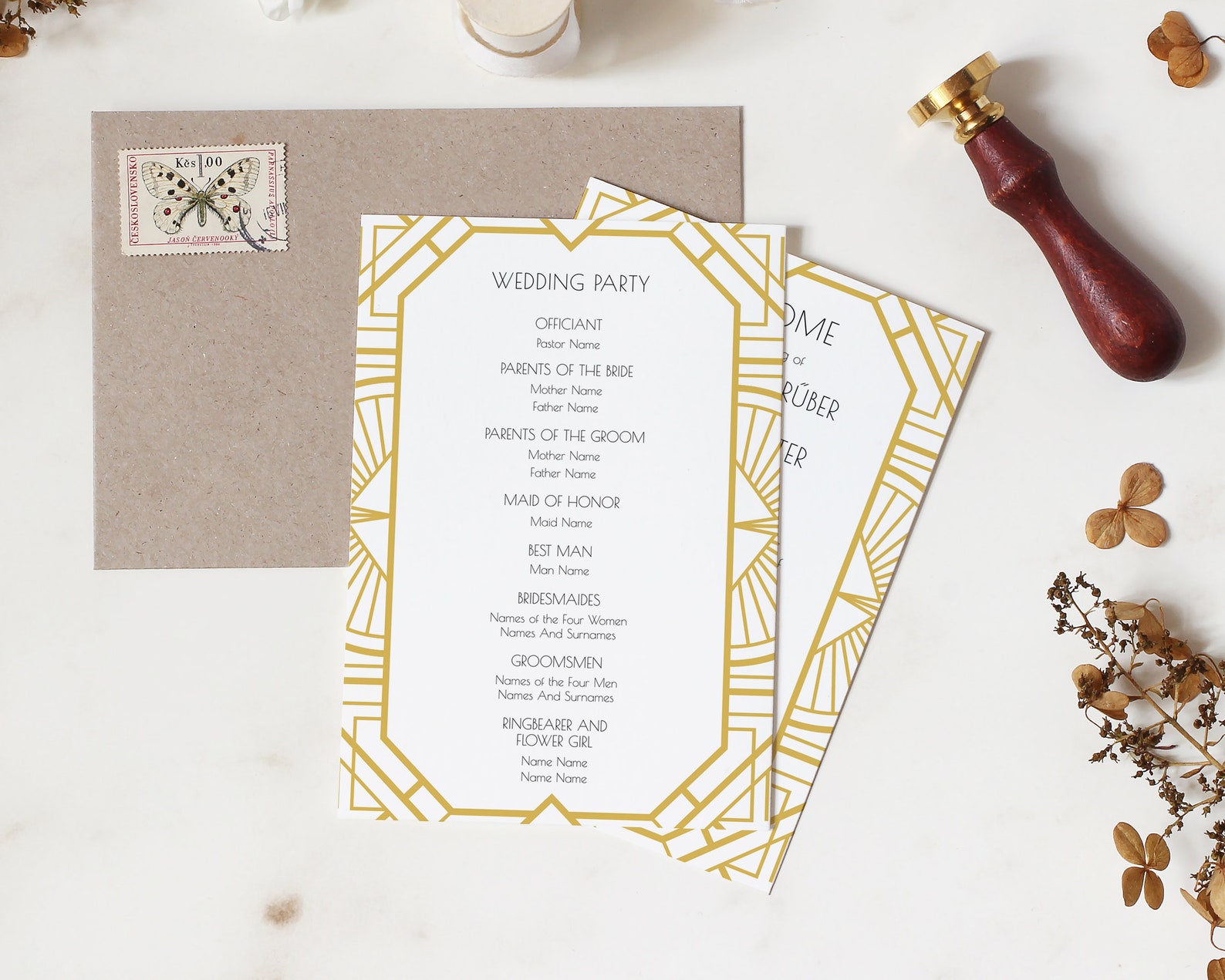 Art Deco Wedding Program Template Wedding Ceremony Card 5x7 - Etsy