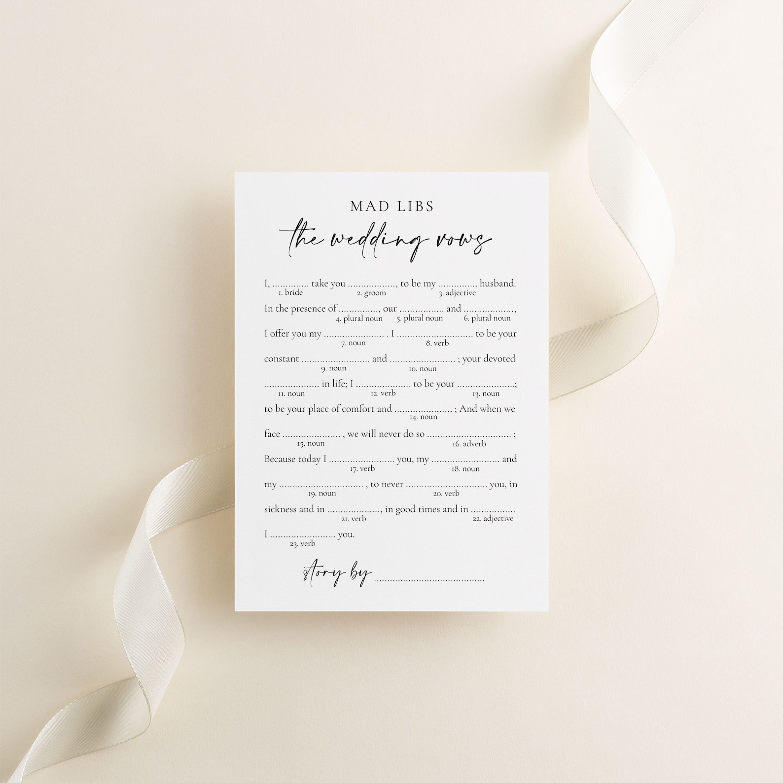 Wedding Mad Libs Game, Printable Wedding Vows Mad Libs, Modern Bridal ...