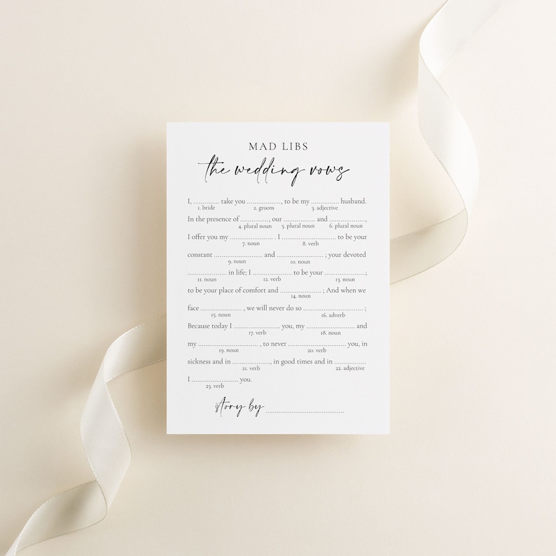 Wedding Mad Libs Game, Printable Wedding Vows Mad Libs, Modern Bridal ...