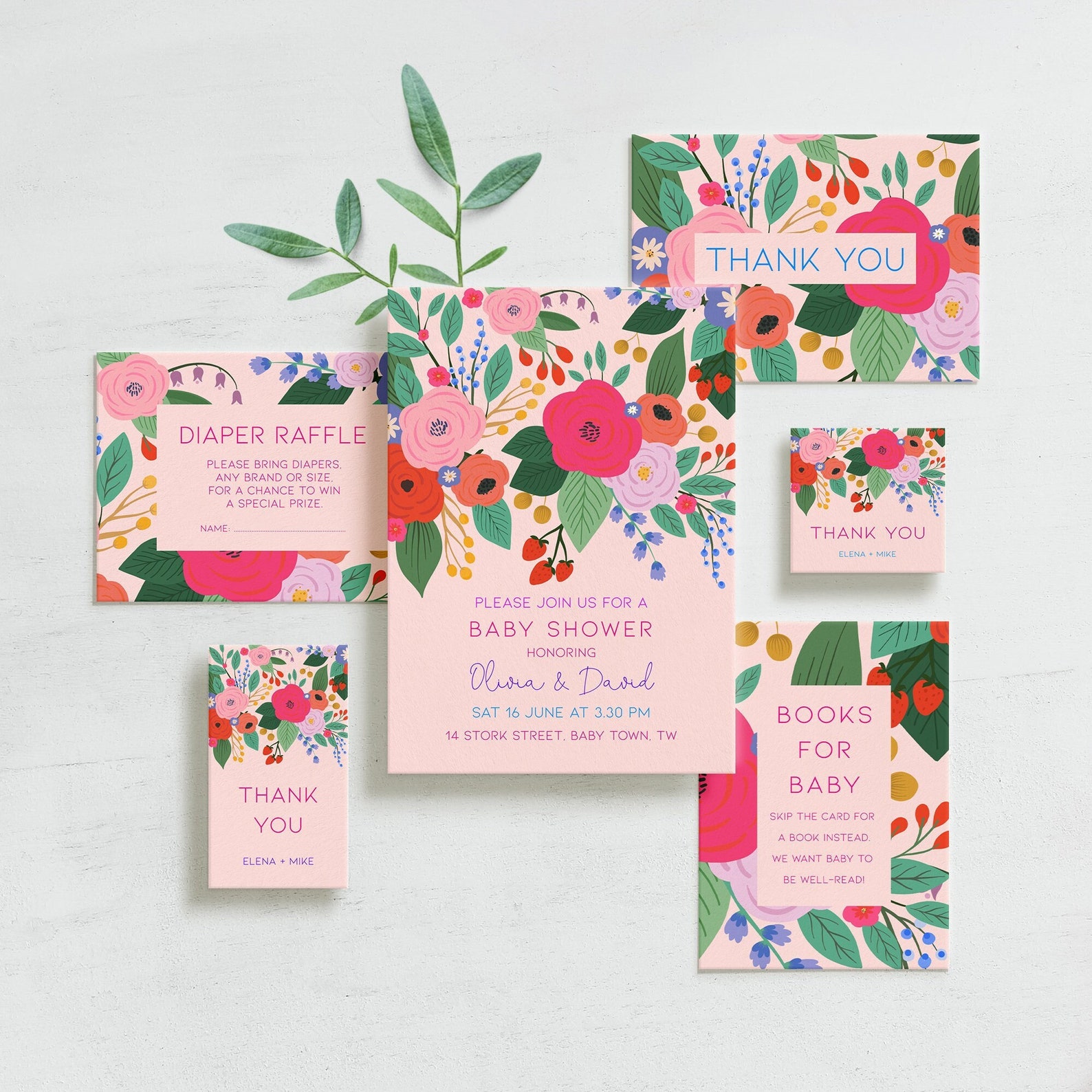 Floral Baby Shower Invitation Set, Colorful Baby Sprinkle Suite - Etsy