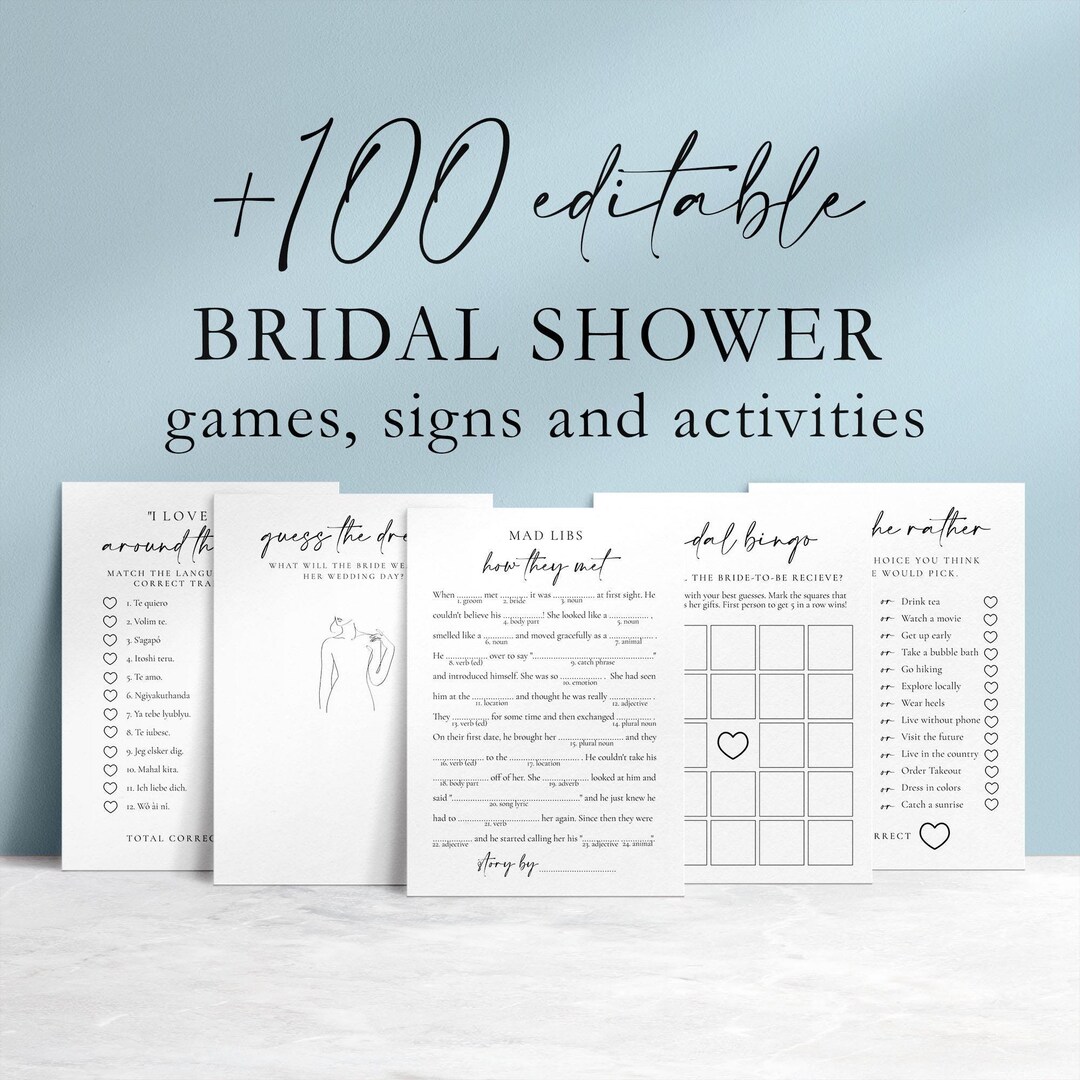 100+ Bridal Shower Games Bundle: Minimalist Bachelorette Party (digital ...