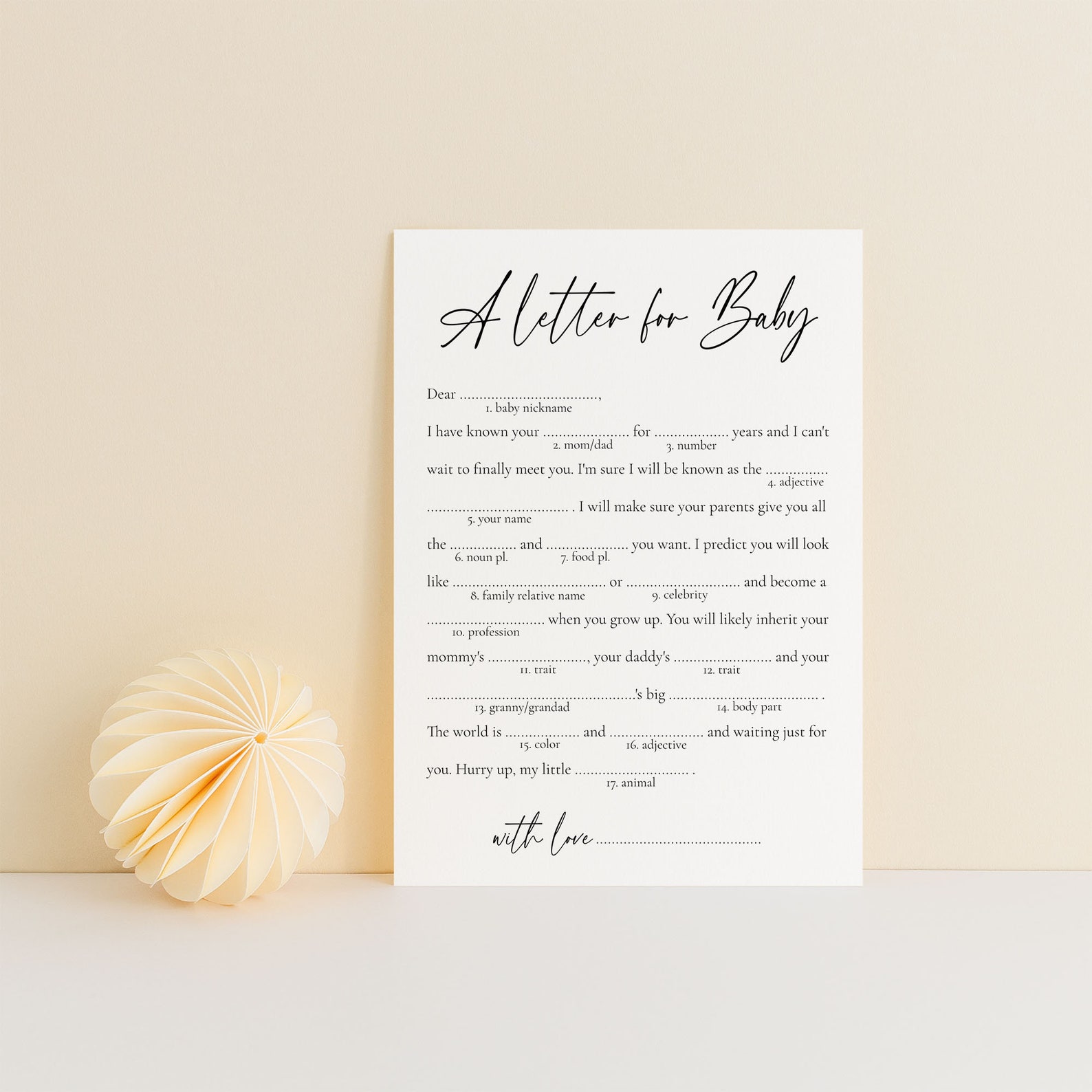 Baby Shower Mad Libs Game: Minimalist Letter Design (PDF) - Etsy
