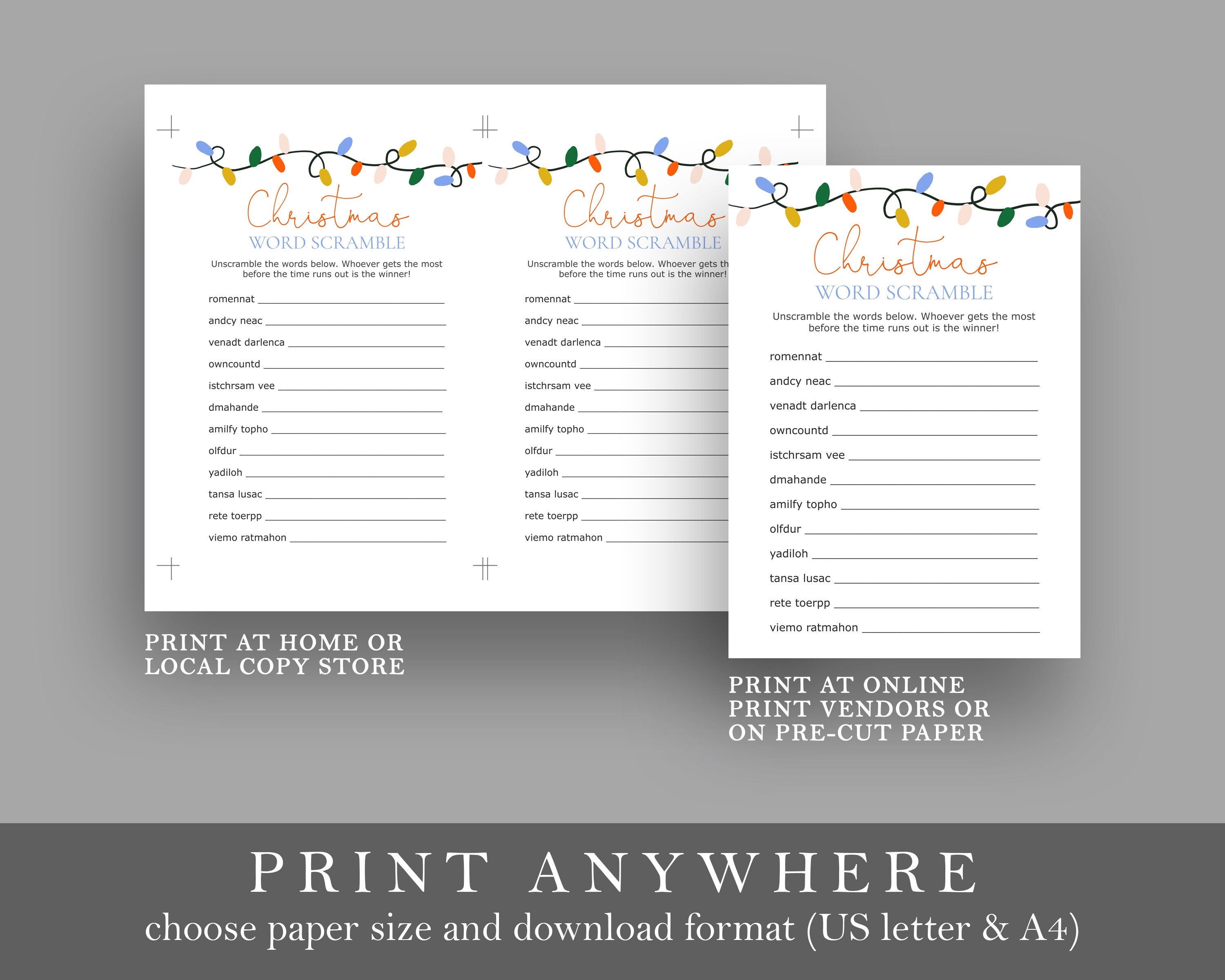 Christmas Word Scramble Printable, Holiday Party Game, Family Christmas ...