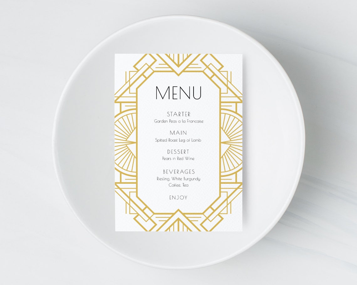 Printable Art Deco Menu Template 5x7 Art Nouveau Dinner Menu - Etsy
