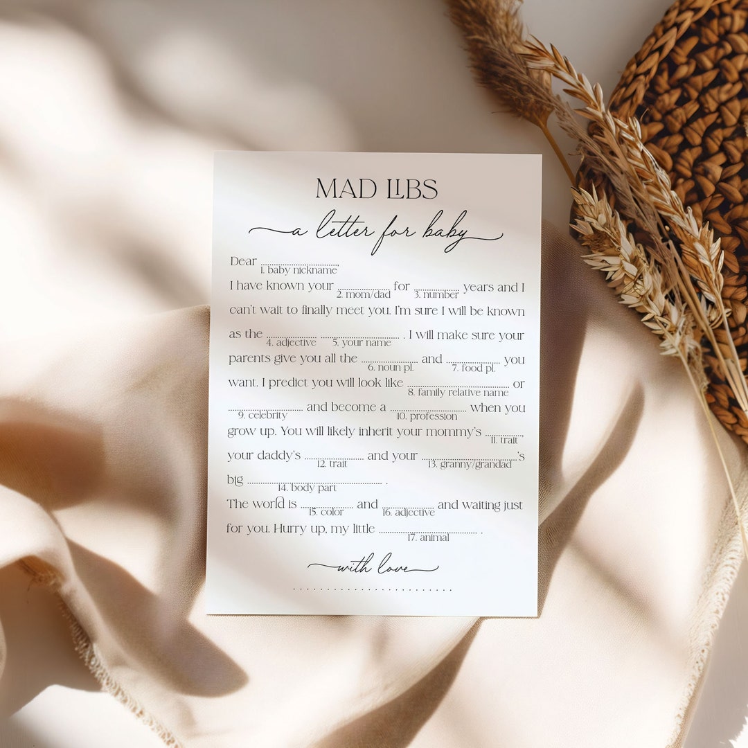 Baby Shower Mad Libs Game, Printable Letter to Baby Mad Libs, Instant ...