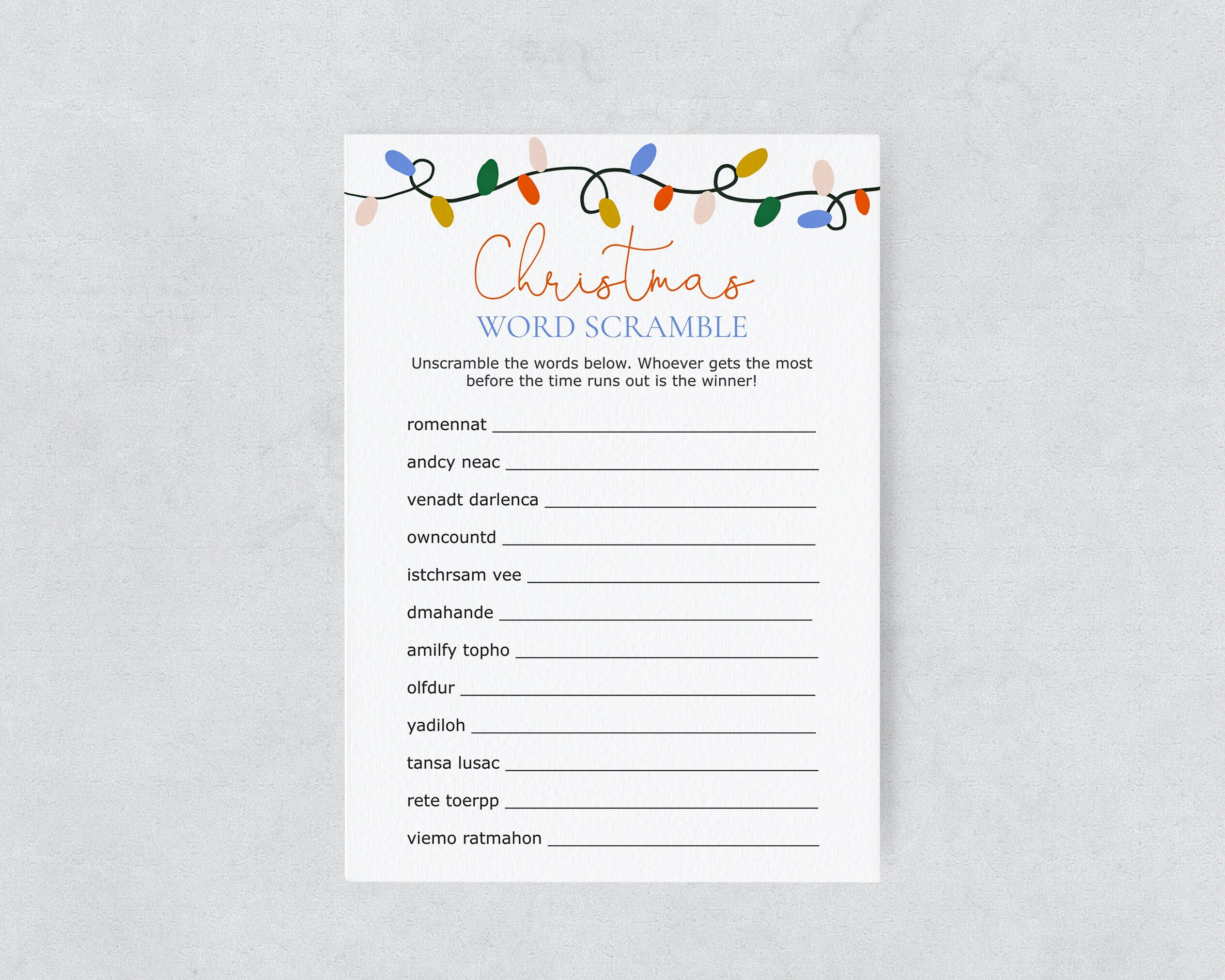 Christmas Word Scramble Printable, Holiday Party Game, Family Christmas ...