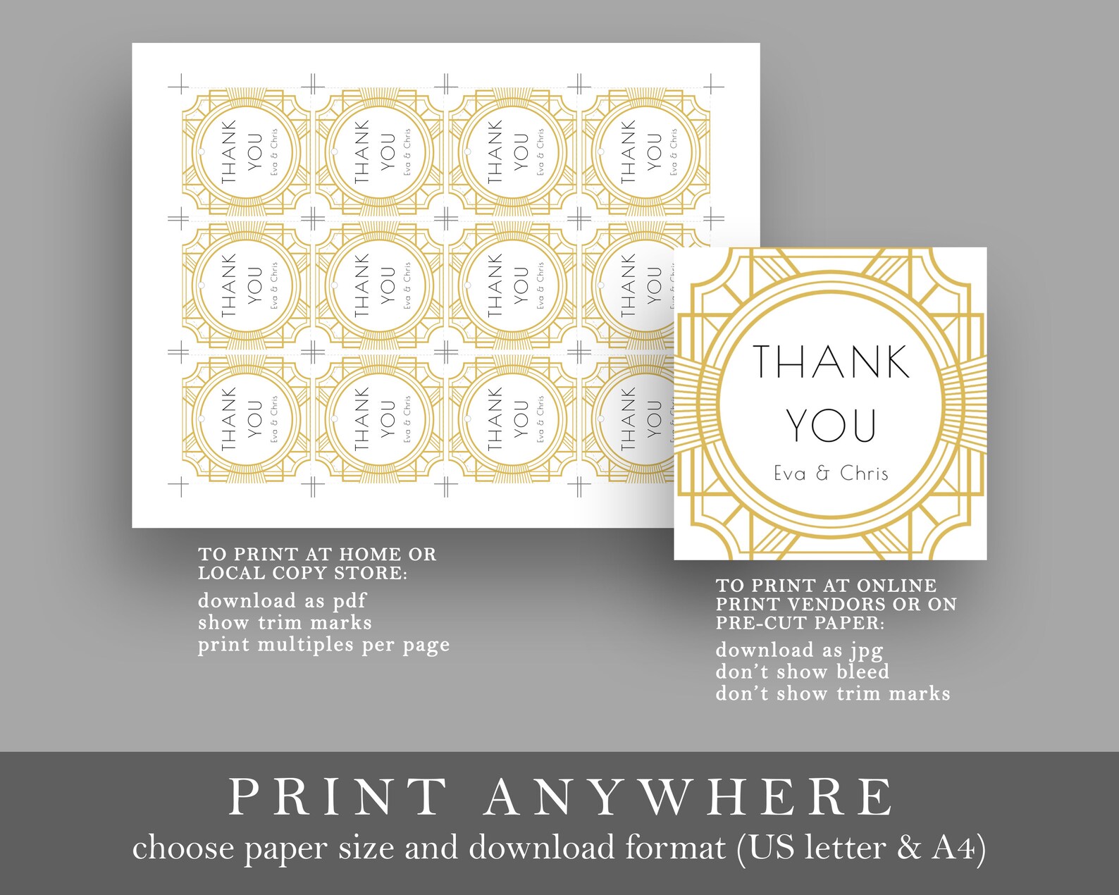 1920s Art Deco Favor Tag Template Editable Square Favor - Etsy