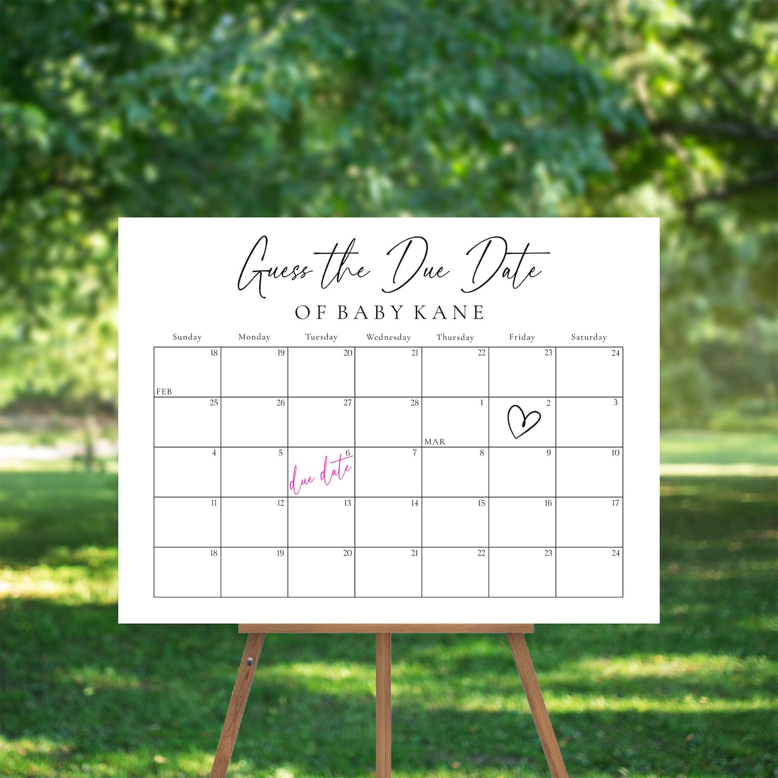 Guess the Due Date Calendar Sign, Modern Baby Shower Game, 100% ...