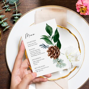 Holiday Dinner Menu With Watercolor Winter Greenery and Pines, 100% ...