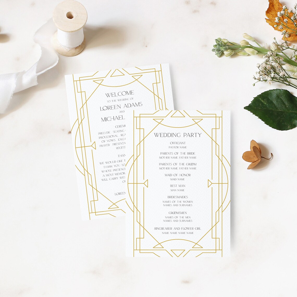Art Deco Wedding Program Template Editable Church Wedding - Etsy