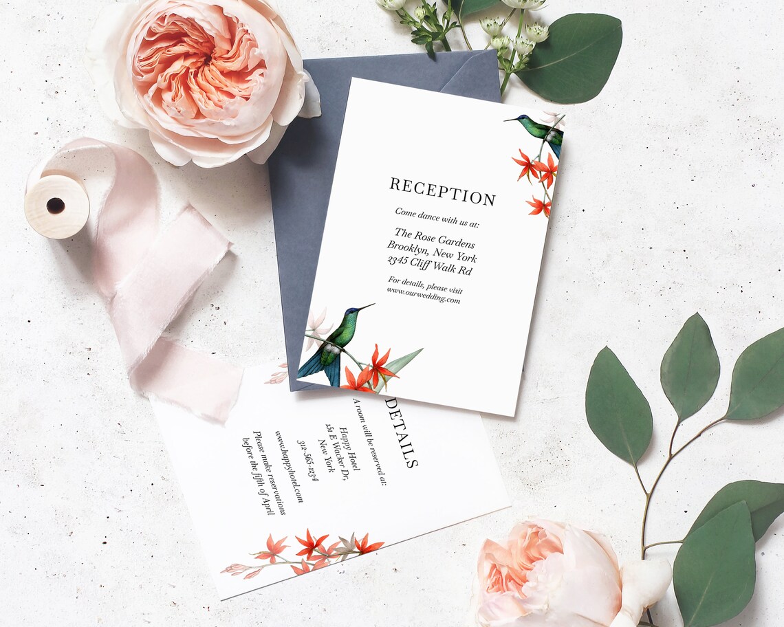 Hummingbird Wedding Invitation Set Love Birds Wedding Invite - Etsy