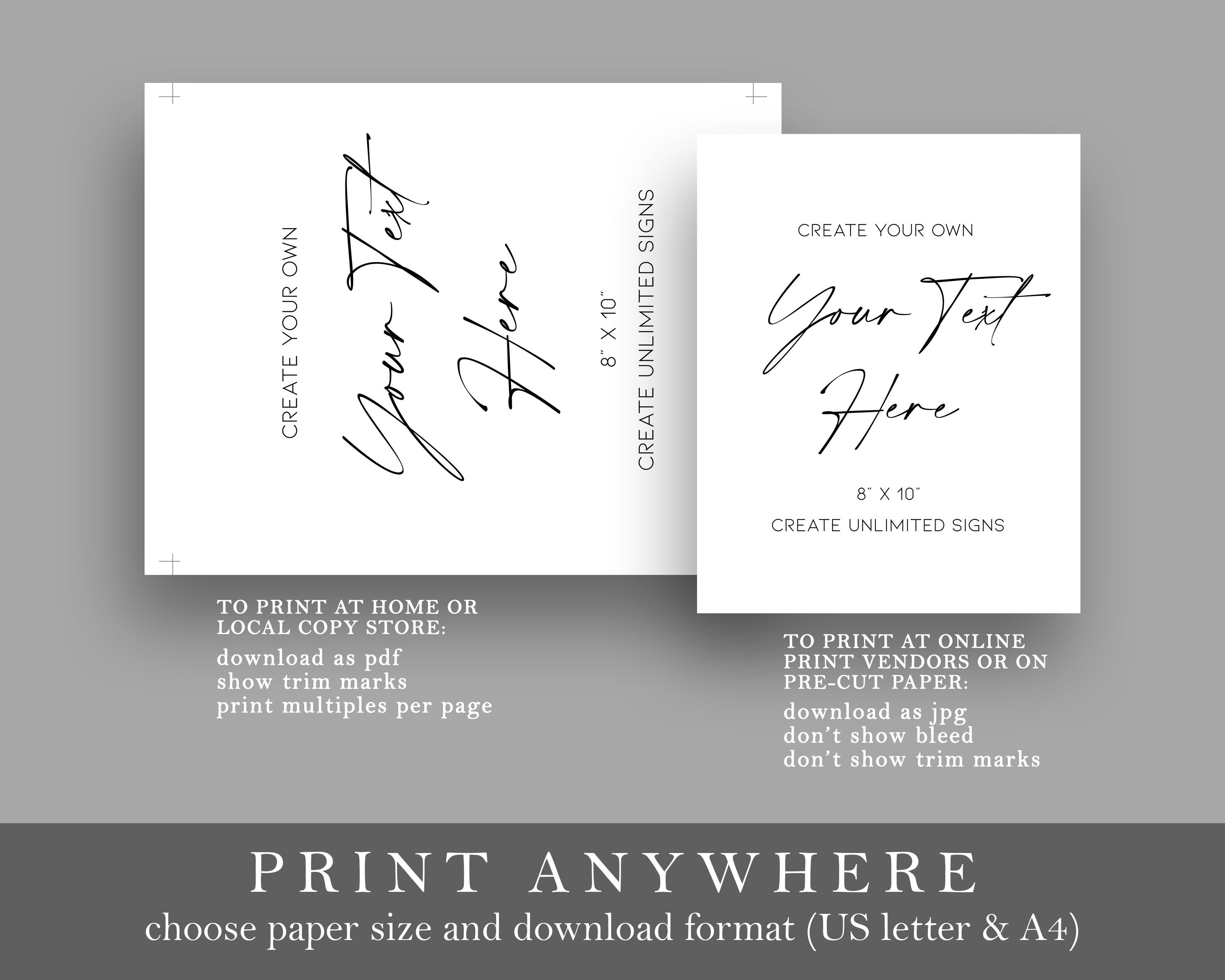 8x10 Custom Sign Template Editable Poster to Print at Home - Etsy