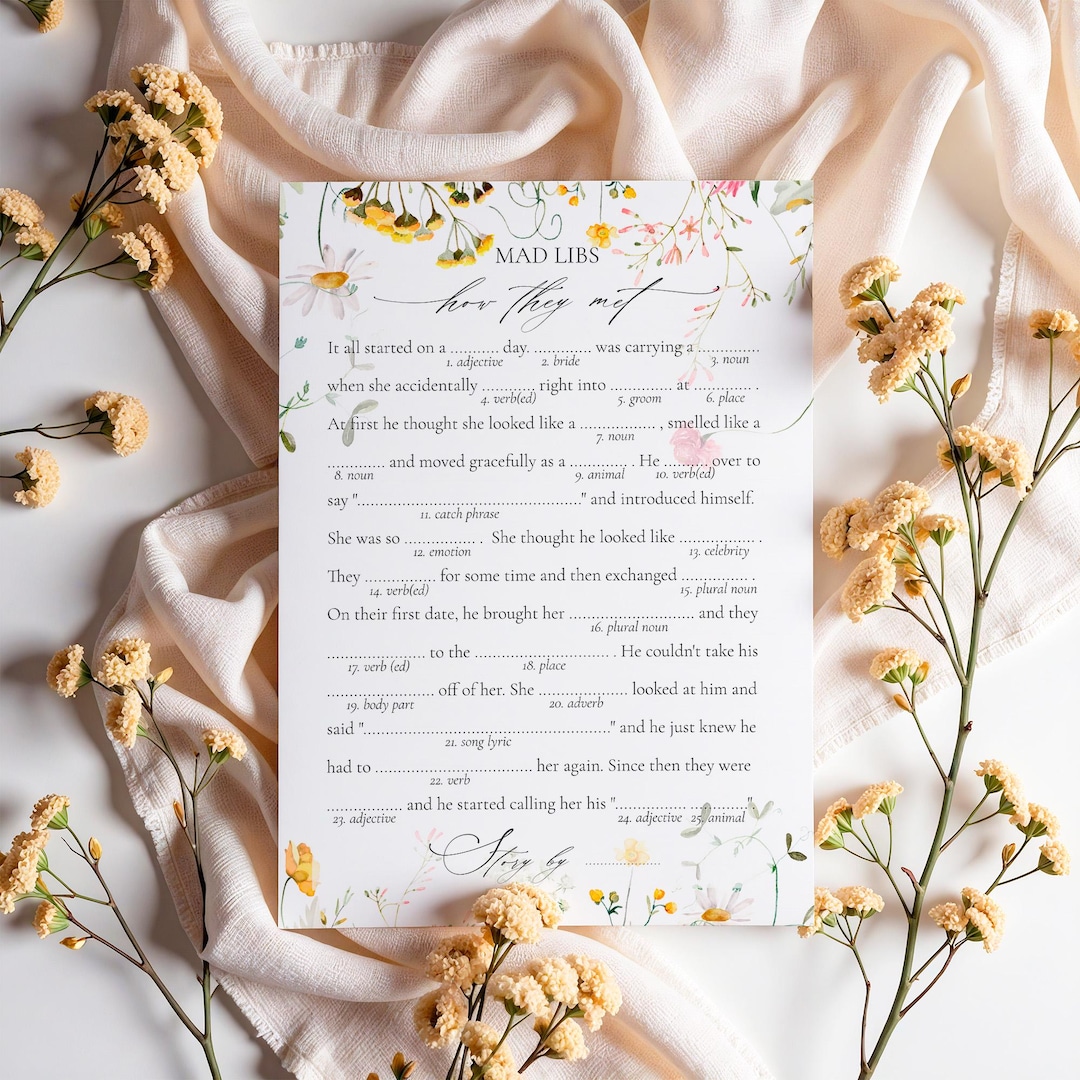 Wildflower Mad Libs Game Printable | Bridal Shower Mad Libs With ...