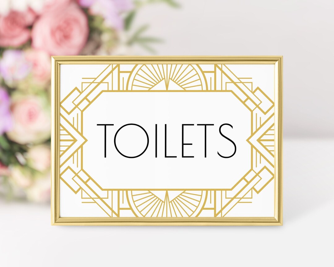 Printable Art Deco Toilets Sign Template, Editable Wedding Bathroom ...