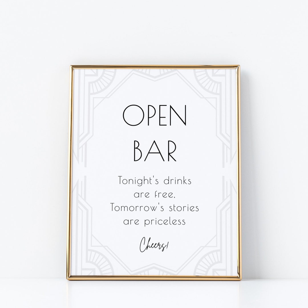 Art Deco Open Bar Sign Template, Downloadable Wedding Bar Sign, Silver ...