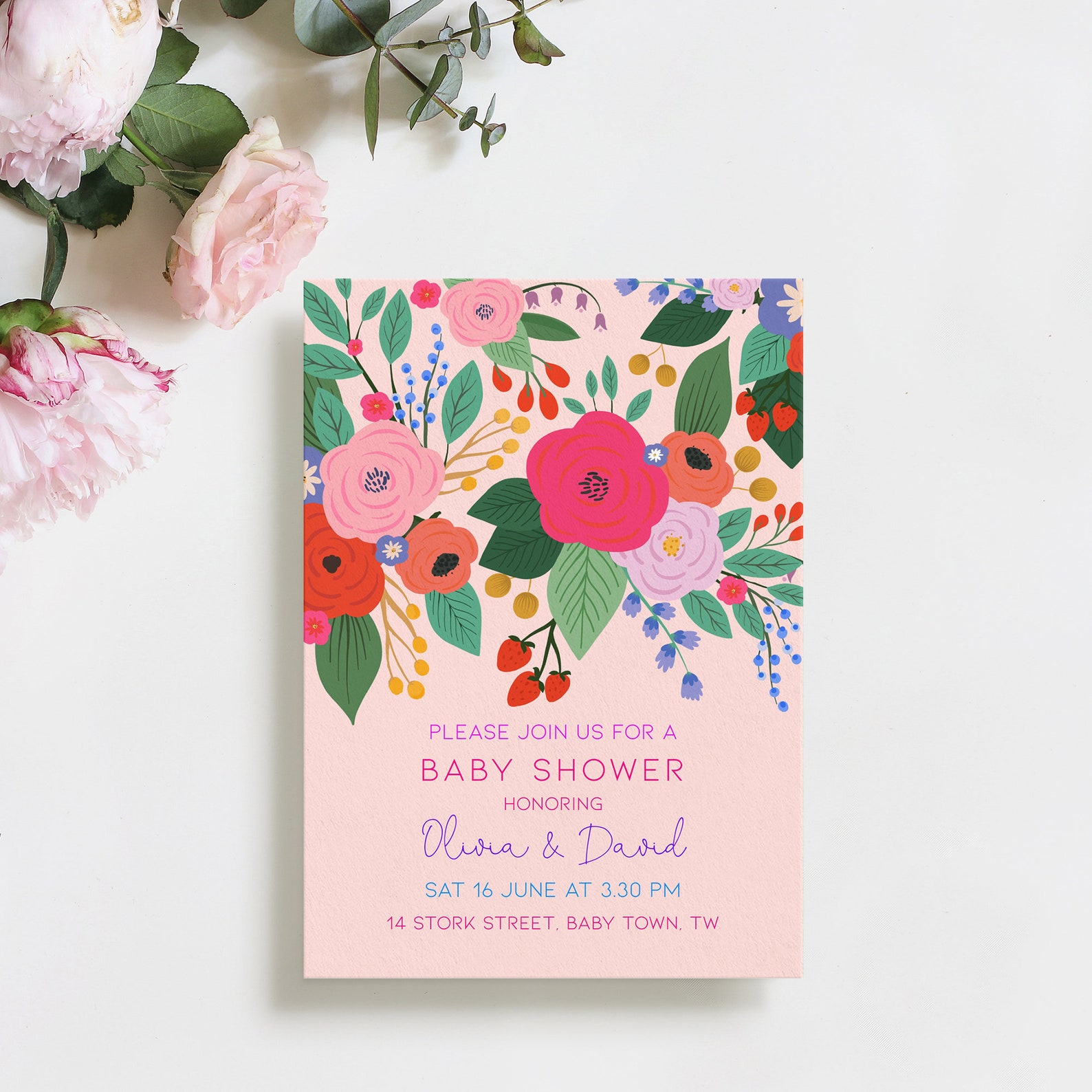 Floral Baby Shower Invitation Set, Colorful Baby Sprinkle Suite - Etsy