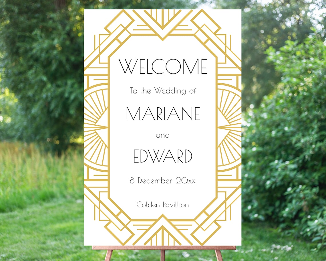 Art Deco Wedding Welcome Sign Template Editable Welcome - Etsy