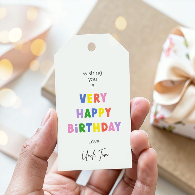 Editable Rainbow Birthday Gift Tag: Printable Party Favor Label - Etsy