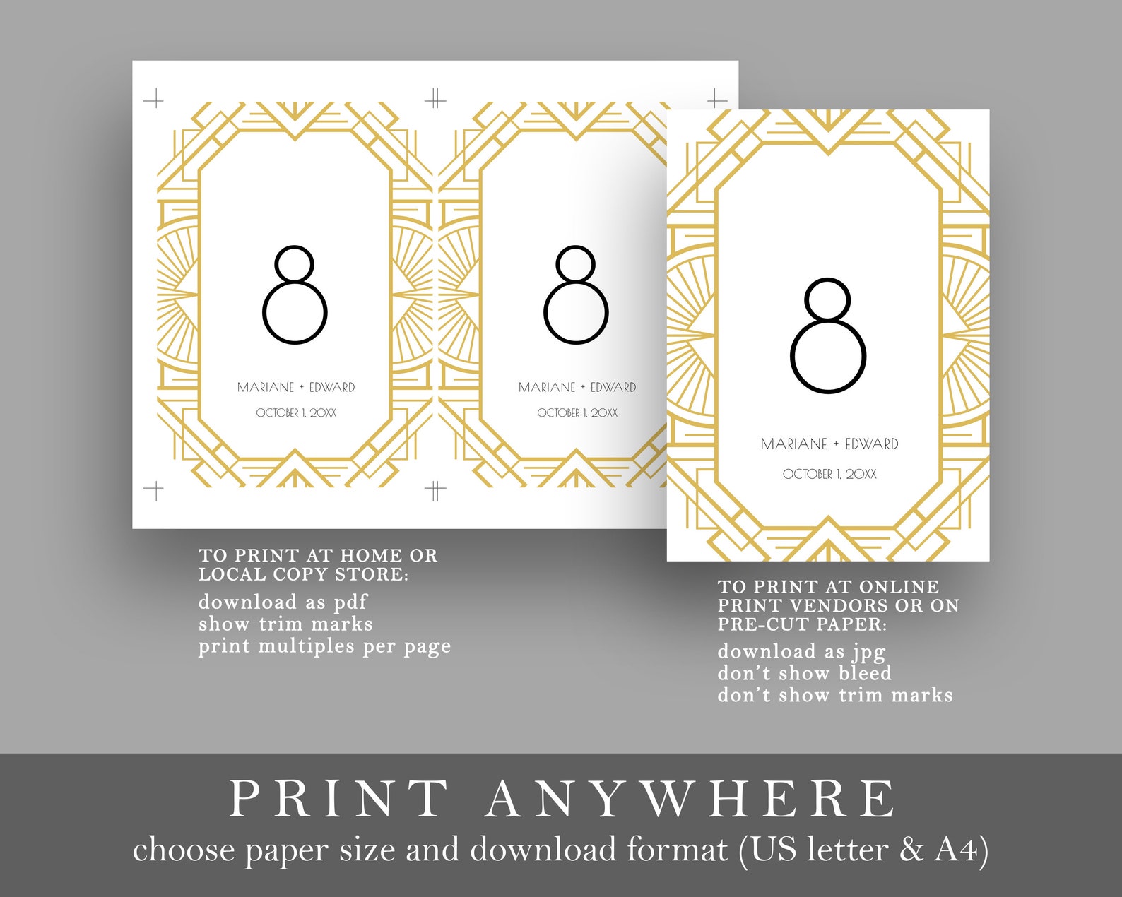 Printable Art Deco Table Numbers Editable Art Deco Table - Etsy