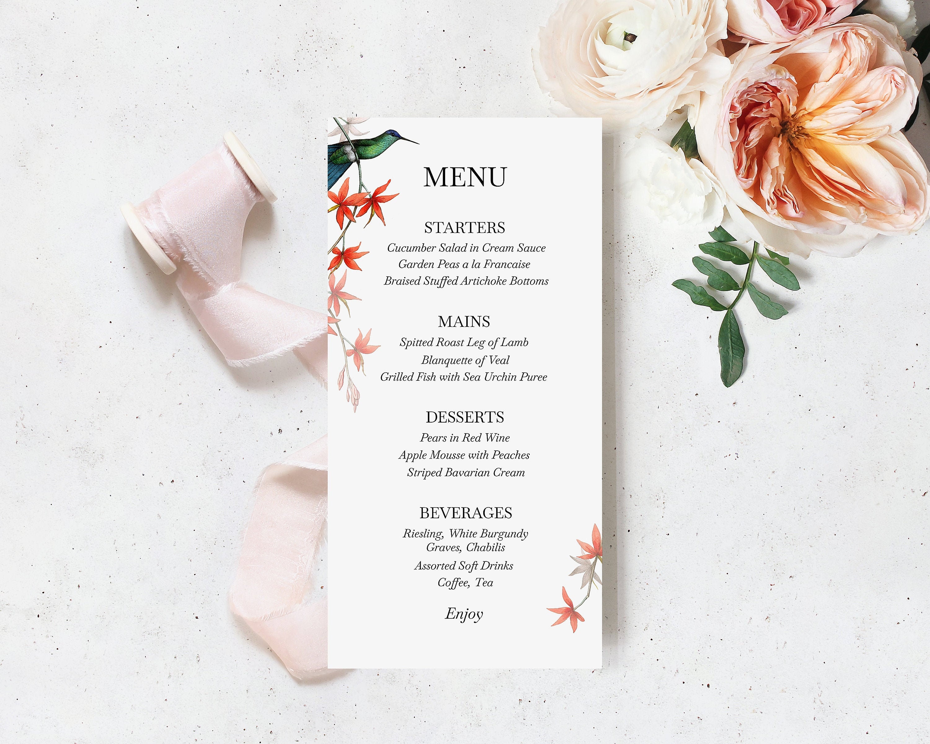 Hummingbird Dinner Menu Template DIY Dinner Menu Printable - Etsy
